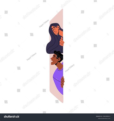 People Hide Behind Wall Look Out Stock Vector Royalty Free 2394369613