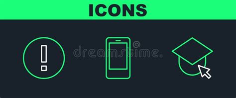 Set Line Graduation Cap On Globe Information And Mobile Phone Icon Vector Stock Vector