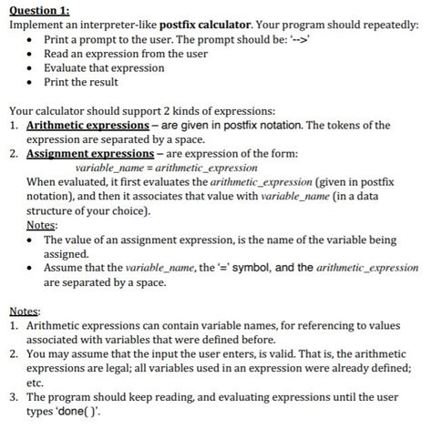 Question 1 Implement An Interpreter Like Postfix