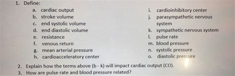 Solved 1 Define A Cardiac Output I Cardioinhibitory