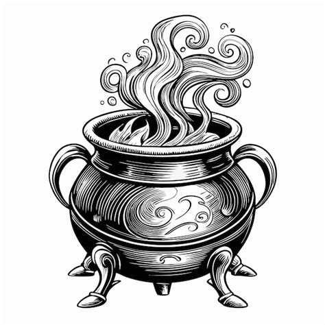 Witchs Cauldron With Potion And Magic Attributes On White Background
