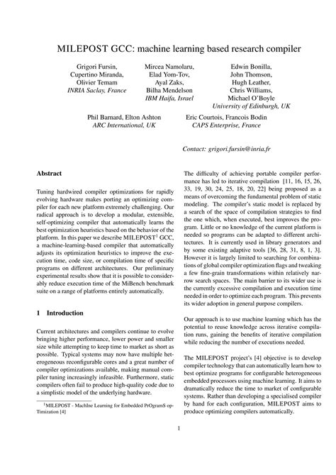 Milepost Gcc Machine Learning Based Research Compiler Pdf