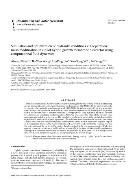 Pdf Simulation And Optimization Of Hydraulic Conditions Via Separation Mesh Modification In A