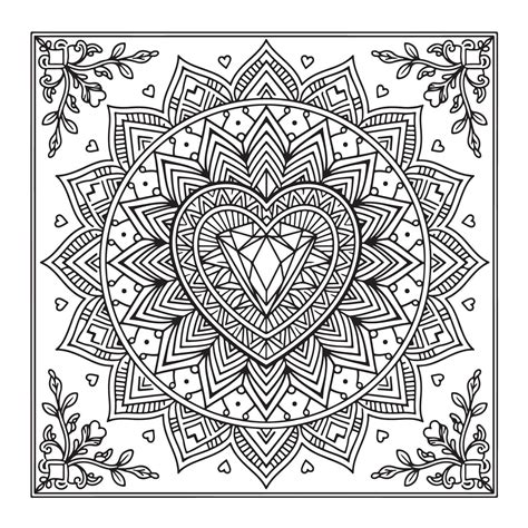 A Detailed Black And White Illustration Of A Heart Shaped Mandala With
