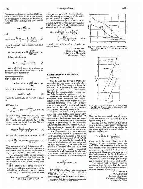 Excess Noise In Field Effect Transistors Ieee Journals And Magazine Ieee Xplore