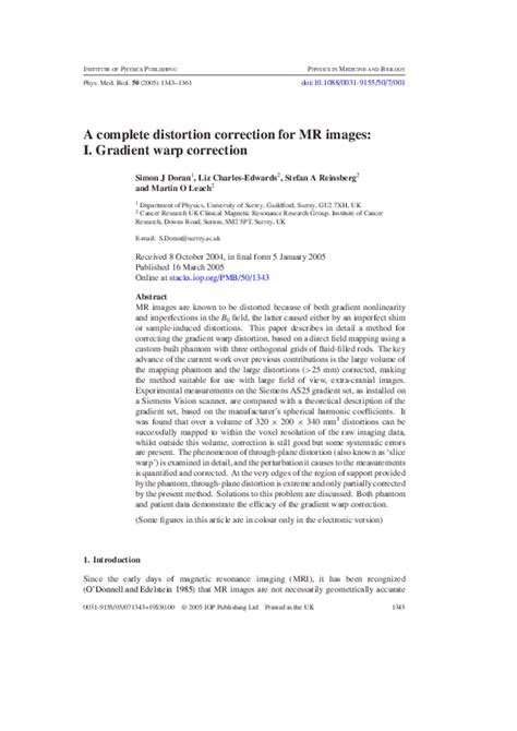 Pdf A Complete Distortion Correction For Mr Images I Gradient Warp