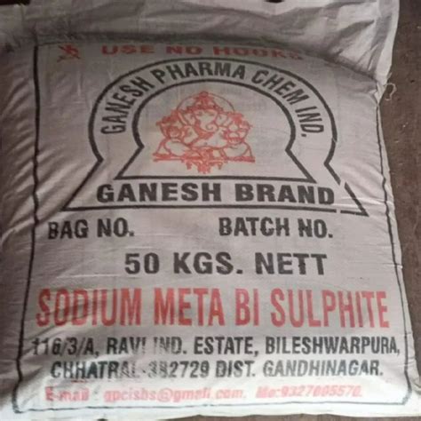 Sodium Metabisulphite Smbs 50 Kg Bag Packaging Size 50 Kgs Bag At