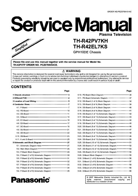 PANASONIC TH-R42PV7KH TH-R42EL7KS CHASSIS GPH10DE Service Manual ...