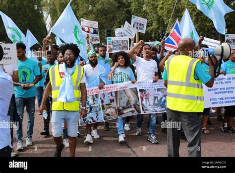 London Uk 08 September 2023 Eritreans Protest Outside Downing Street