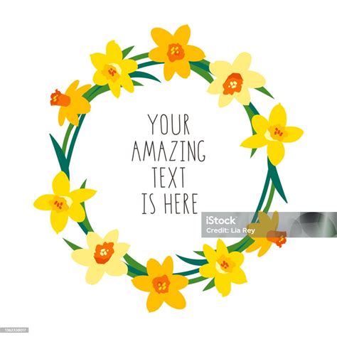 노란색 수선화와 녹색 잎이 흰색으로 격리된 벡터 인사말 카드 템플릿입니다 꽃 화환 스프링 디자인을 위한 밝은 포지티브 프레임 행복한 여성의 날 배너 꽃과 프로모션 제공 꽃