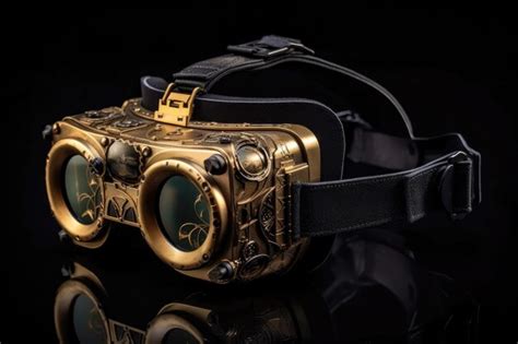 Premium Ai Image Gold Steampunk Virtual Reality Headset On Black