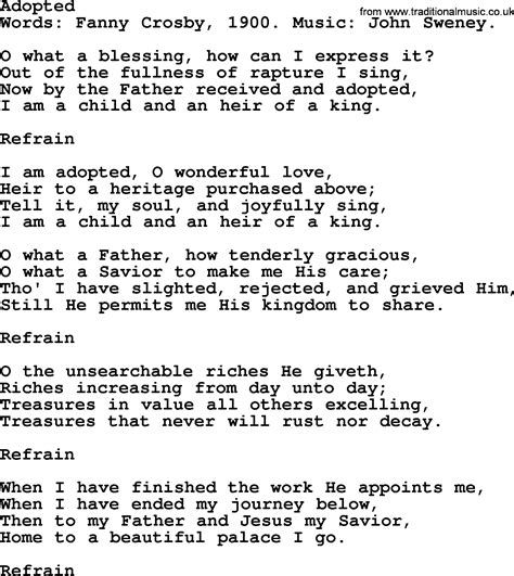 Adopted By Fanny Crosby Hymn Lyrics