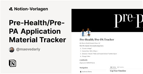 Pre Health Pre Pa Application Material Tracker Vorlage Notion Marketplace