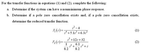 Solved For The Transfer Functions In Equations 1 And 2 Chegg