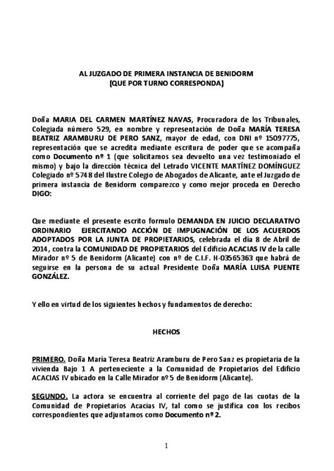 Pdf Al Juzgado De Primera Instancia De Benidorm Que Por Turno