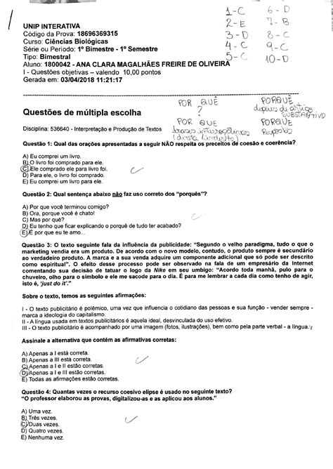 Prova Unip Interpretação E Produção De Texto 2018 Texto Exemplo