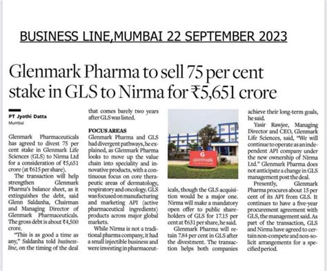 Dr Appaji Pv On Linkedin Glenmark Life Sciences Gls An Api