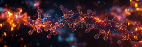 Detailed 3d Visualization Of A Virus Structure Highlighting Capsid Spikes And Rna Strands With