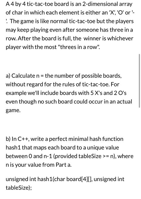 A 4 By 4 Tic Tac Toe Board Is An 2 Dimensional Chegg