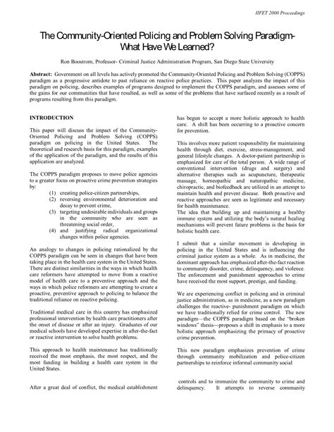 the community oriented policing and problem solving paradigm what have