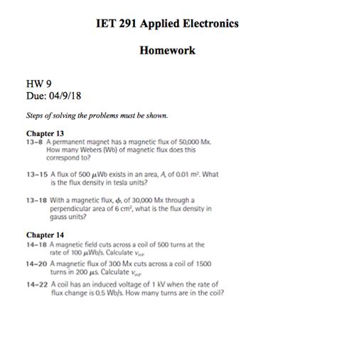 Solved Iet 291 Applied Electronics Homework Hw 9 Due