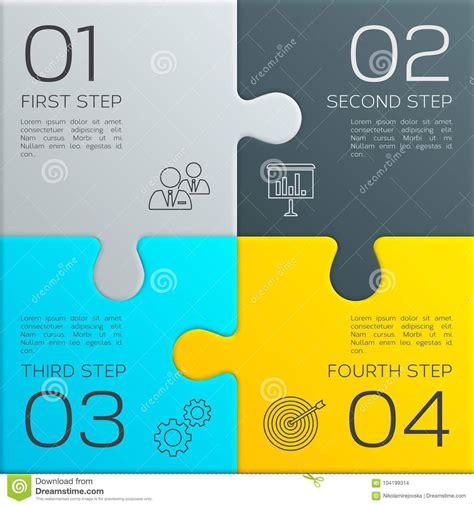 现代事务infographic为您的介绍 对成功的四步 更改重量尺寸向量的颜色容易的eps8部分难题 向量 向量例证 插画 包括有 信息