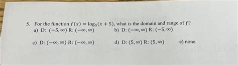 solved for the function f x log5 x 5 what is the
