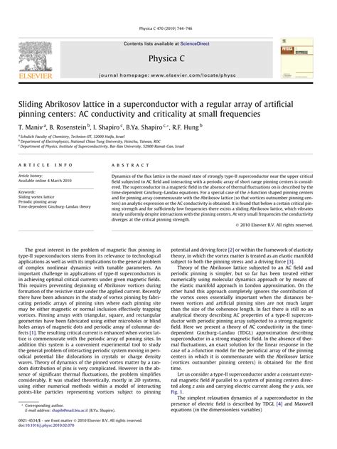 Pdf Sliding Abrikosov Lattice In A Superconductor With A Regular Array Of Artificial Pinning