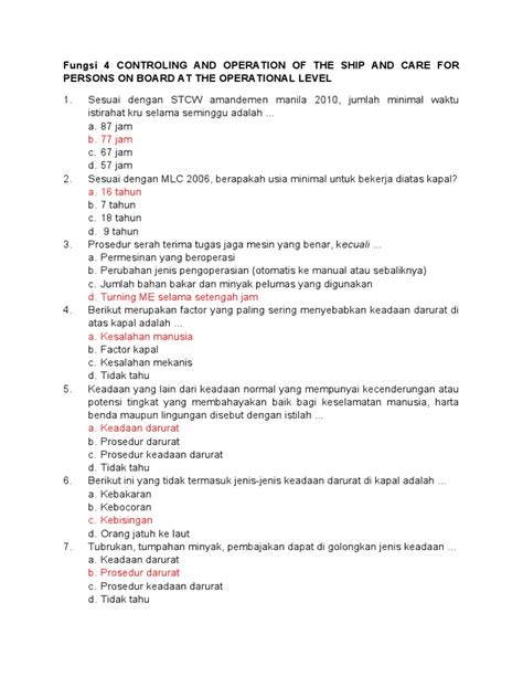 fungsi 4 controling and operation of the ship and care for person on