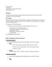 Chem 103 Lab 2 Report Pdf Victoria Gillett 03 24 2022 Experiment 2 Chemical Reactions