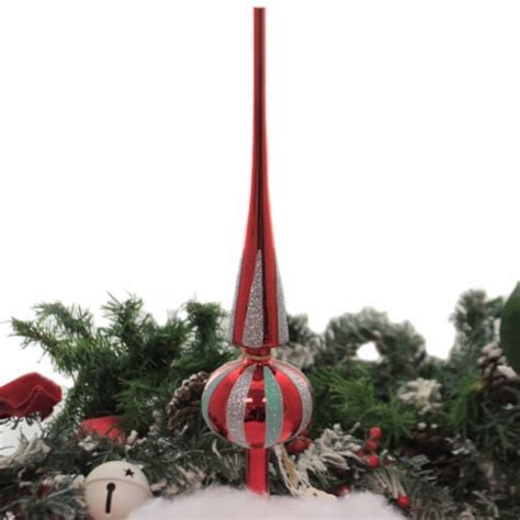 Tree Topper Finial Red Modern Tree Topper Glittered Stripes Cd0091r 1