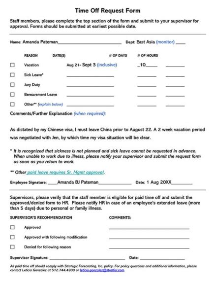 Free Employee Time Off Request Forms Word PDF