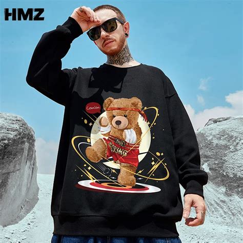 Hmz 캐주얼 곰 프린트 스웨트 셔츠 남성용 스웨트 셔츠 2021 가을 힙합 패션 브랜드 펑크 스트리트웨어 의류후드티