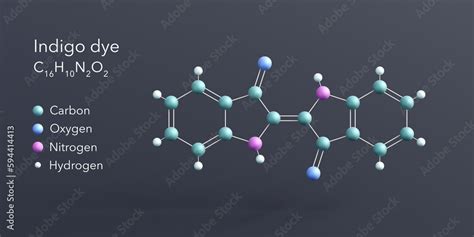 Indigo Dye Molecule 3d Rendering Flat Molecular Structure With