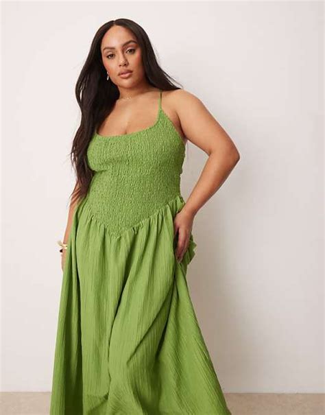 Asos Design Curve Scoop Neck Crinkle Maxi Dress With Cross Back In