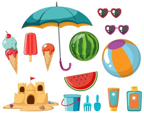 Premium Vector Set Of Summer Beach Objects