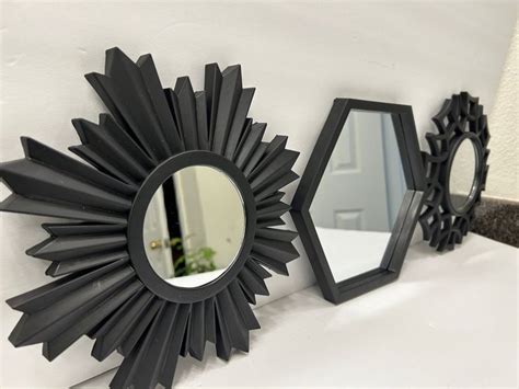 3 Pieces Black Floral Frame Mirrors Set Bathroom Mirrors Living