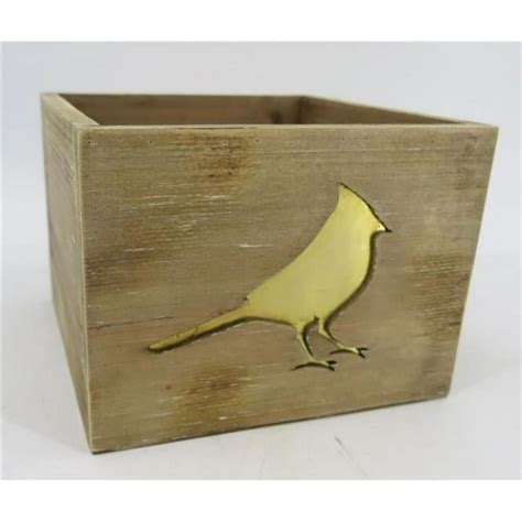 Brown With Gold Bird Imprint Planter