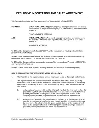 Exclusive Importation And Sales Agreement Template Sales Contract