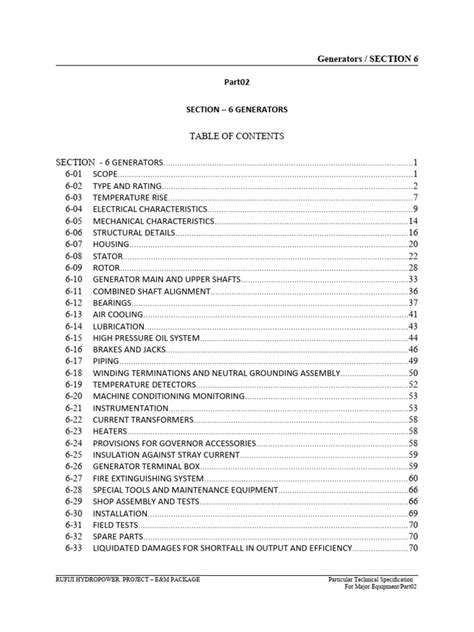 Generators Particular Technical Specification Pdf Electric