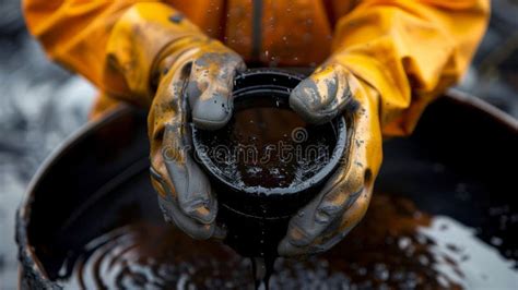 A Worker Holding A Sample Of Bitumen The Oily Substance Extracted From
