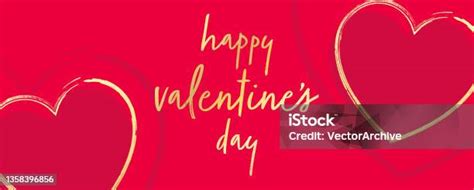 골든 핸드 그린 스타일 타이포그래피와 함께하는 해피 발렌타인 데이 배너 2022년에 대한 스톡 벡터 아트 및 기타 이미지 2022년 2월 개념 Istock