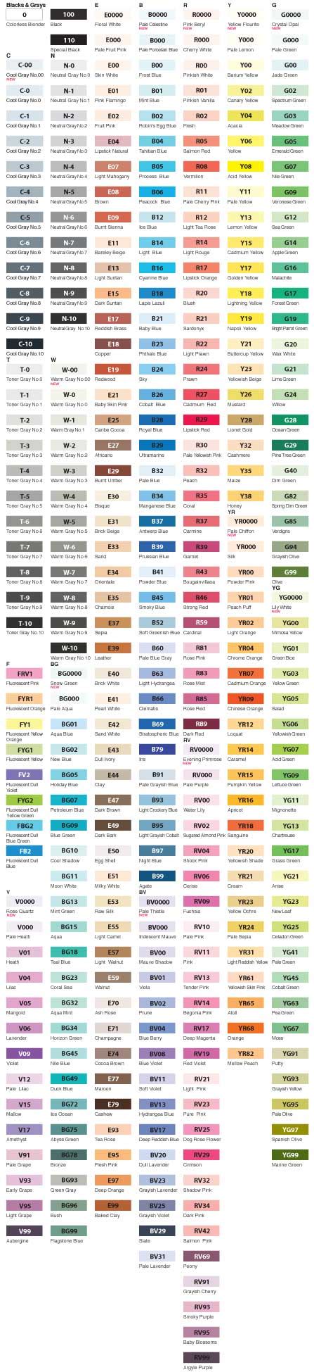 Copic Markers Color Chart 24 Essential Copic Color Strings For Drawing