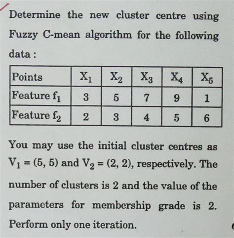 Solved Determine The New Cluster Centre Using Fuzzy C Mean