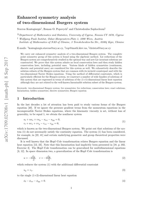 Pdf Enhanced Symmetry Analysis Of Two Dimensional Burgers System