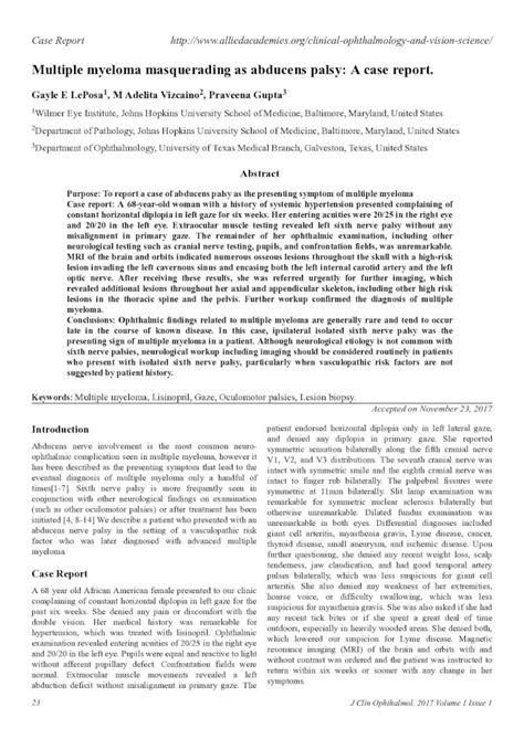 Pdf Multiple Myeloma Masquerading As Abducens Palsy A Case