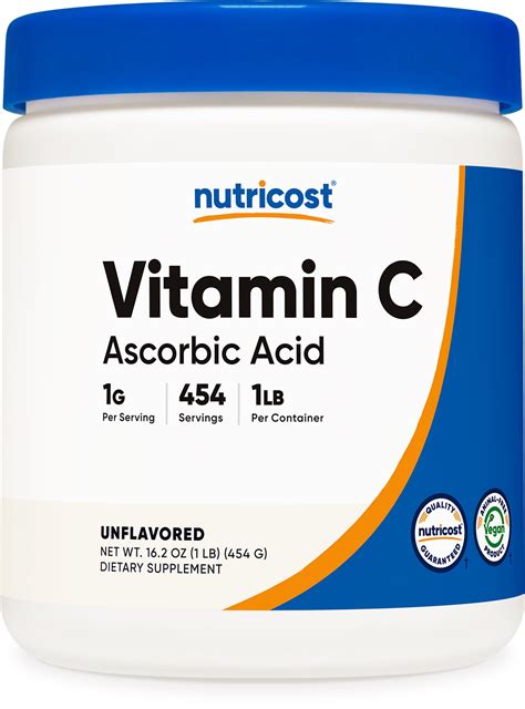 Nutricost Vitamin C Ascorbic Acid Powder 1lb Gluten Free Non Gmo