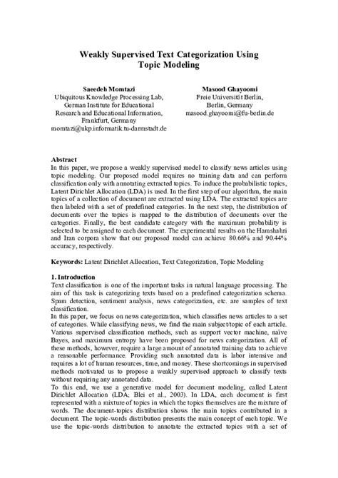 pdf weakly supervised text categorization using topic modeling