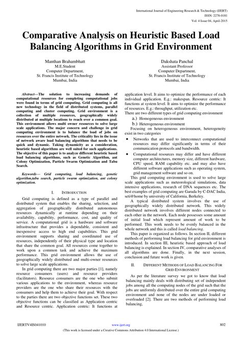 Pdf Comparative Analysis On Heuristic Based Load Balancing Algorithms