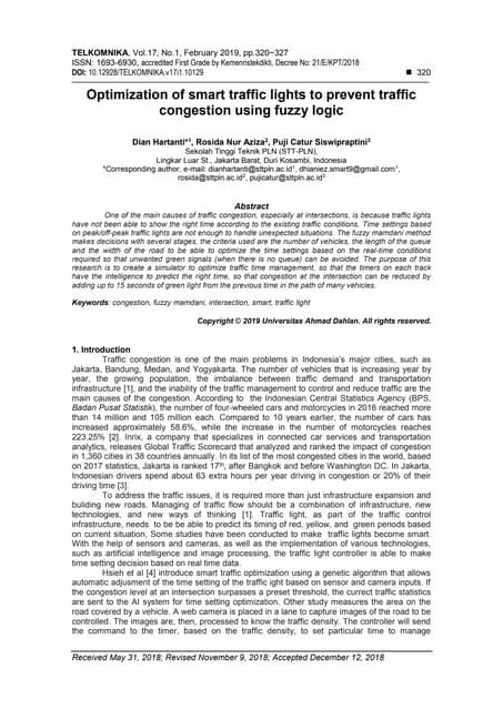 Optimization Of Smart Traffic Lights To Prevent Traffic Congestion Using Fuzzy Logic Pdf